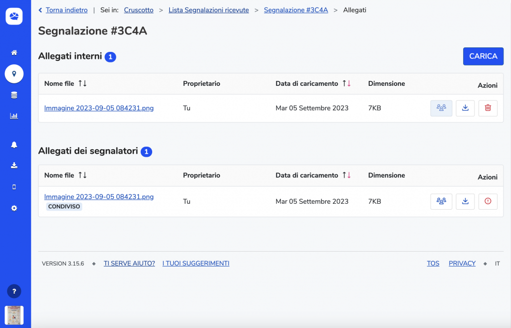 Gestione degli allegati delle segnalazioni - Comuni-Chiamo