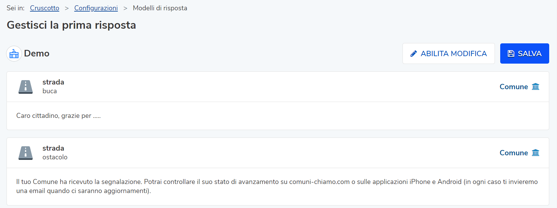 La prima risposta al segnalatore - Comuni-Chiamo